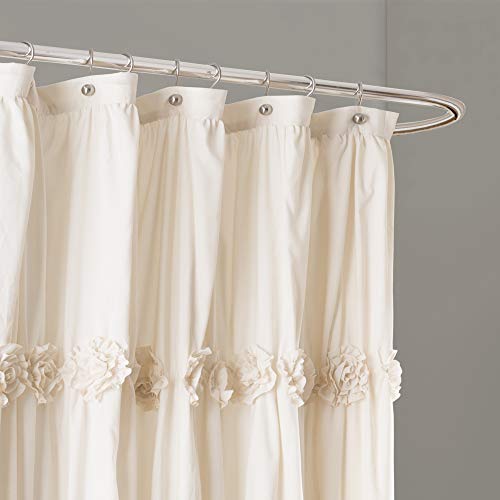 Lush Decor Darla Ruched Floral Bathroom Shower Curtain, 72β x 72β, Ivory