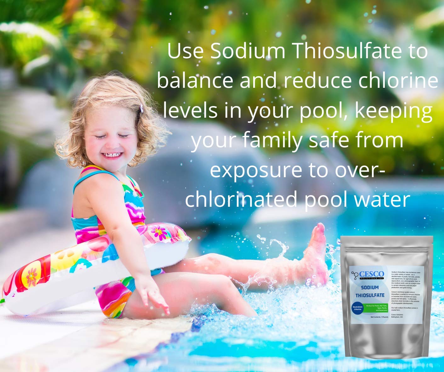 Sodium Thiosulfate Pentahydrate 15 lbs by Cesco Solutions - for Pools, Aquarium, Pond - Technical-Grade for Hot Tubs