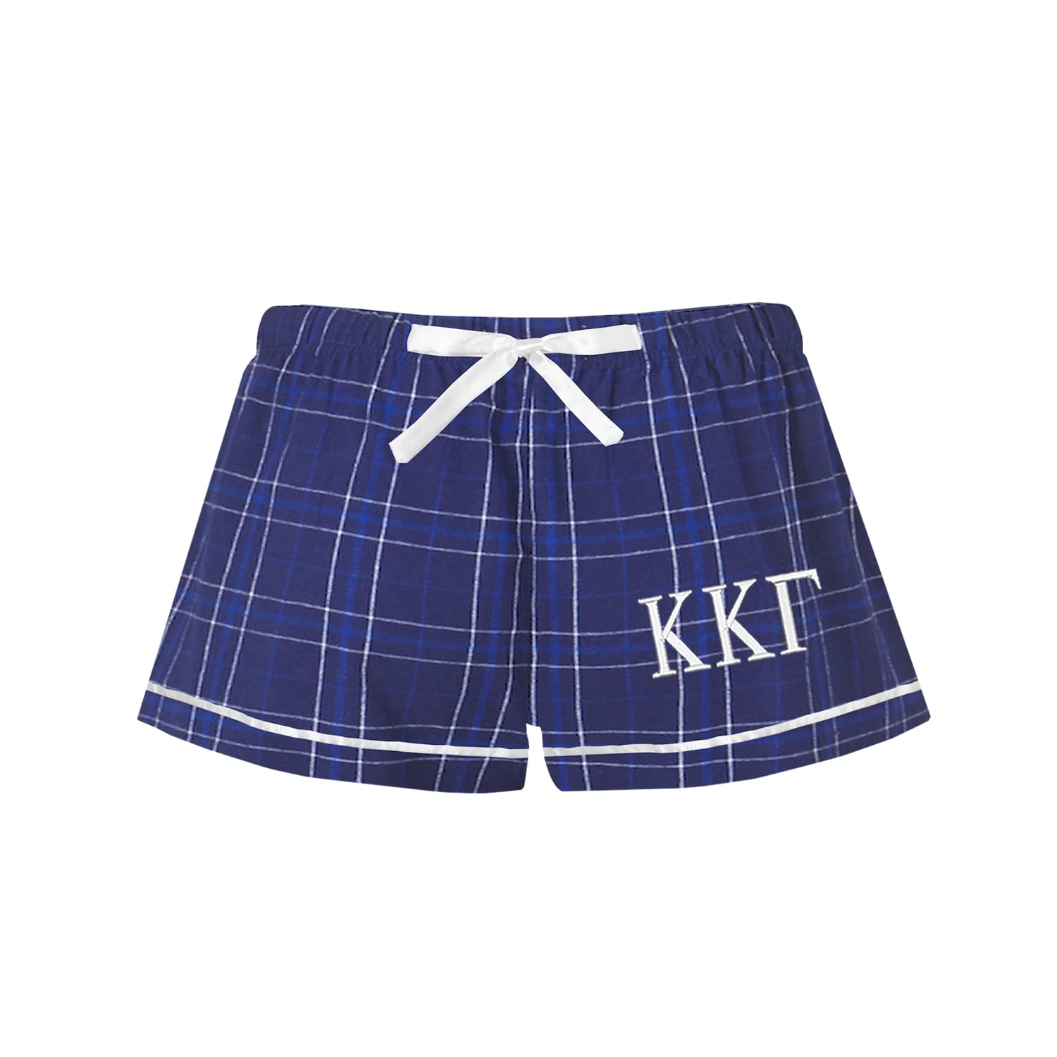 Kappa Kappa Gamma Sorority Flannel Boxers - Kappa Boxer Shorts - KKG Greek Letter Sleepwear Pajama Bottoms (Navy Field Day, Medium)