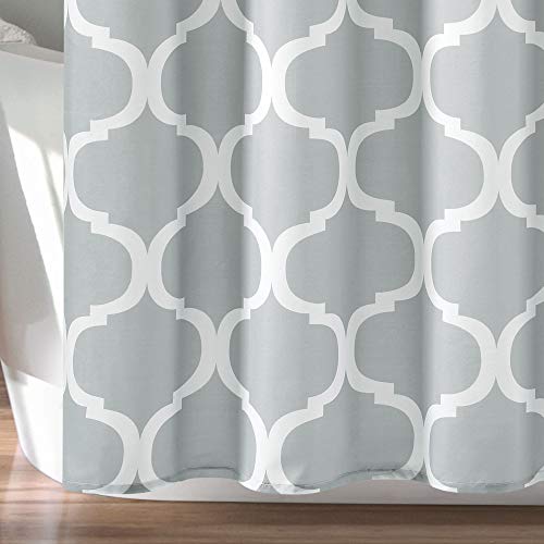 Lush Decor Washable and Durable, 72" x 72" Bathroom Shower Curtain with Bold Trellis Print on Soft Gray Fabric, Light