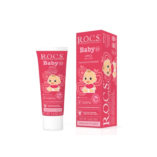 R.O.C.S. Baby Toothpaste - Soft Protective Formula for Teeth and Gums - for Babies and Toddlers 0-3 Years Old - Safe to Swallow - Natural, No Fluoride or Sulfate (Apple, Pack of 3)