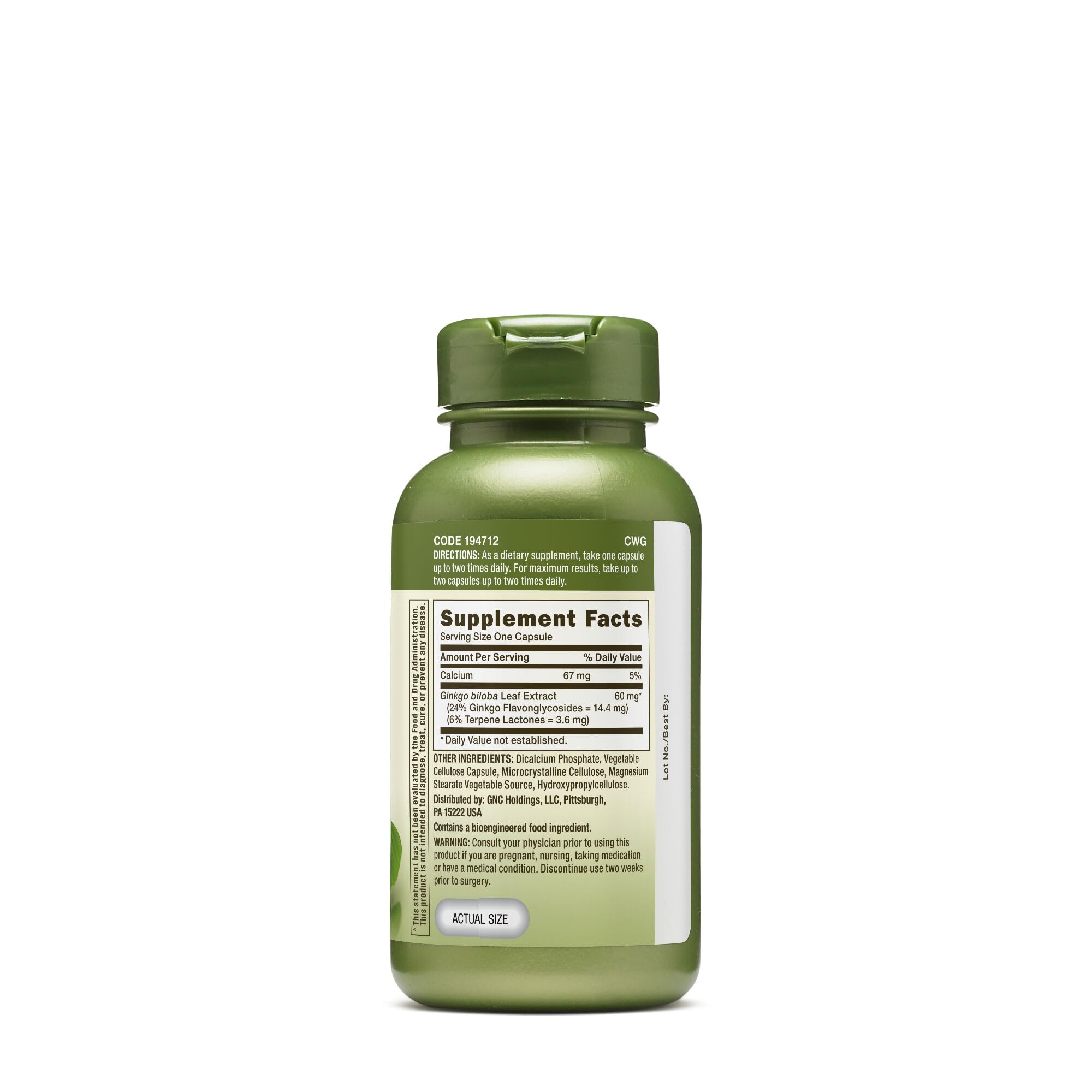 GNC Herbal Plus Ginkgo Biloba 60mg, 100 Capsules, Supports Mental Sharpness