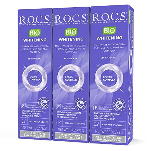 R.O.C.S. Toothpaste - Enamel Whitening Teeth Gum Protection - Non-Fluoride Oral Care for White Teeth, Healthy Gums (BioWhitening, Pack of 3)