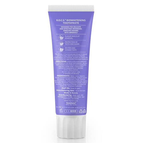 R.O.C.S. Toothpaste - Enamel Whitening Teeth Gum Protection - Non-Fluoride Oral Care for White Teeth, Healthy Gums (BioWhitening, Pack of 3)