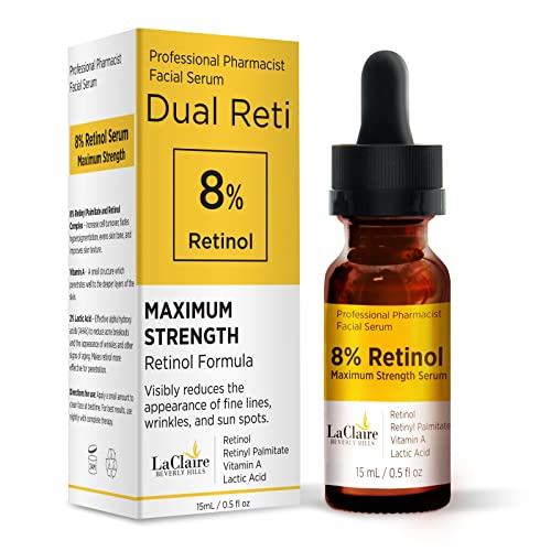 Retinol Complex Face Serum – Anti-Aging, Brightening Neck & Facial Serum Helps Firm, Smooth, & Nourish Skin with Lactic Acid, Vitamin A, & Retinyl Palmitate – Anti Wrinkle Serums by LaClaire, 15 ml