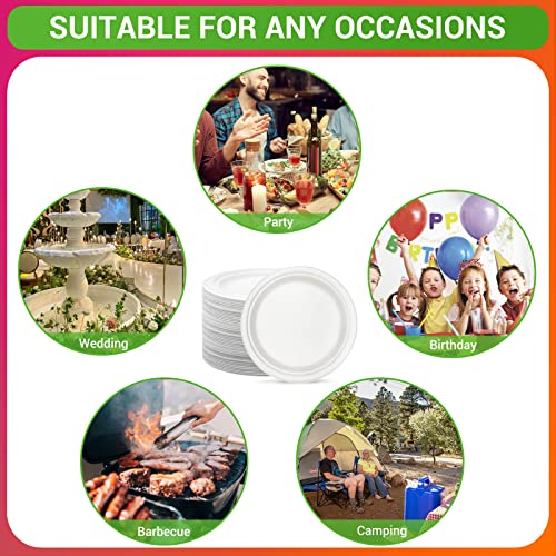 MIDOFELD 7 Inch Small Paper Plates - [125-Pack] Heavy Duty Dessert Paper Plate Eco Friendly Made from Sugarcane Fiber - Microwable Sturdy Party Plate Disposable, 100% Compostable and Biodegradable