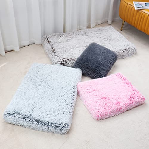 CHBC Square Long Plush Warm Dog Bed with Zipper Cat Mats Fulffy Pet Kennel Pad Warm Sleeping for Pet Washable Dogs Cats Sofa Bed (S, Grey-White)