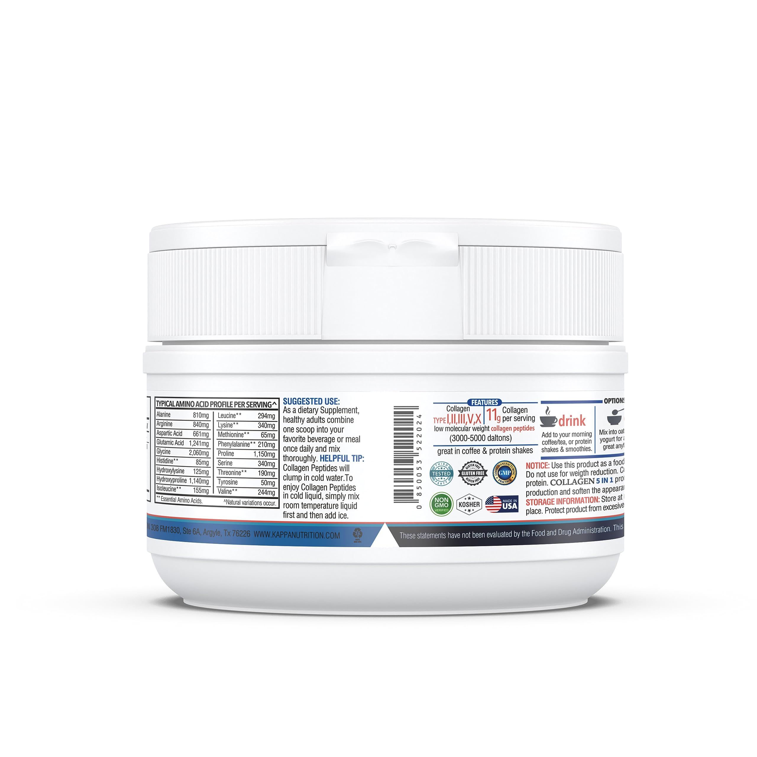KAPPA NUTRITION Collagen Complex - Type I, II, III, V, X, Grass Fed, Non-GMO, 30 Servings