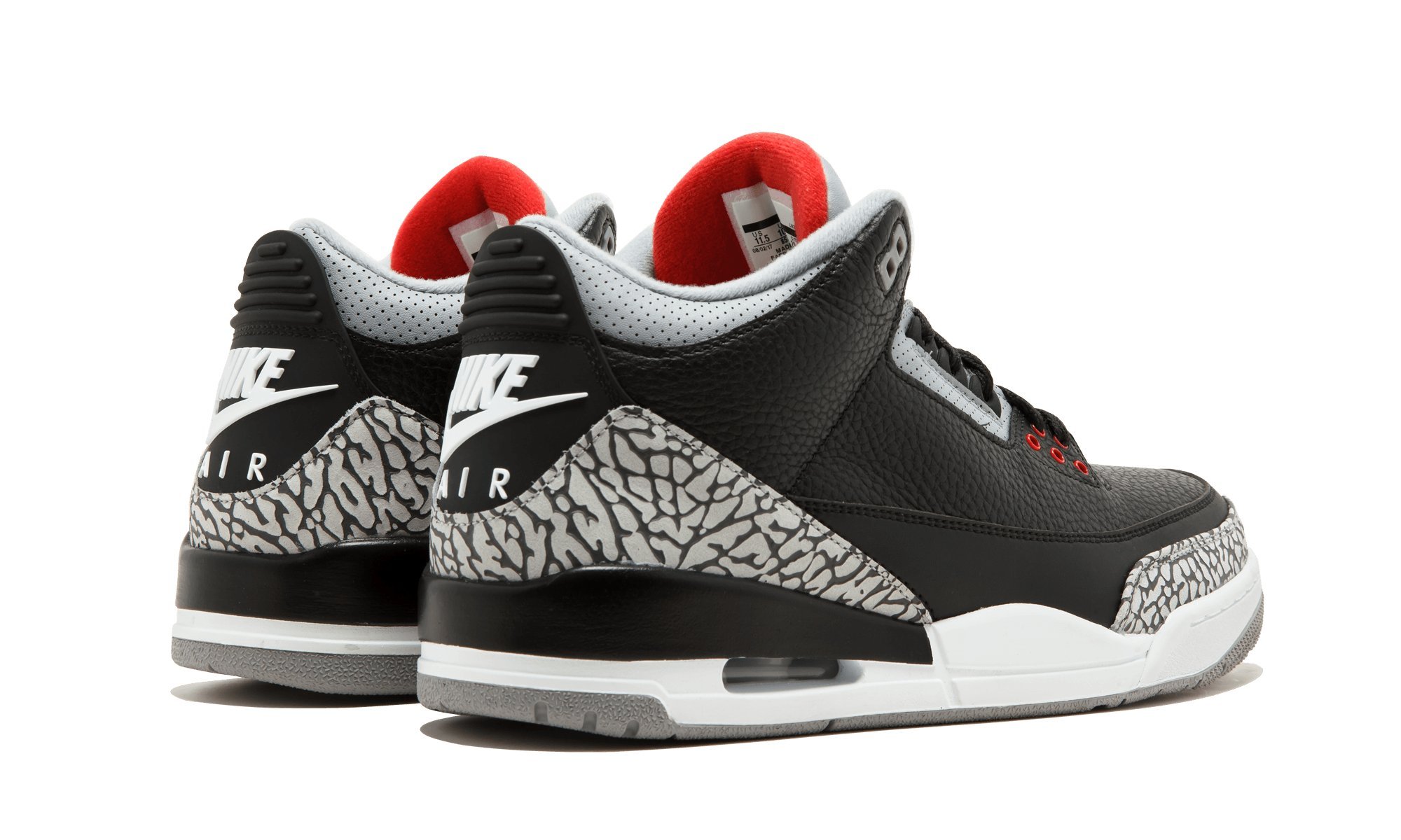 Jordan Air 3 Retro OG Men's Basketball Shoes Black/Fire Red/Cement Grey 854262-001 (11.5 D(M) US)