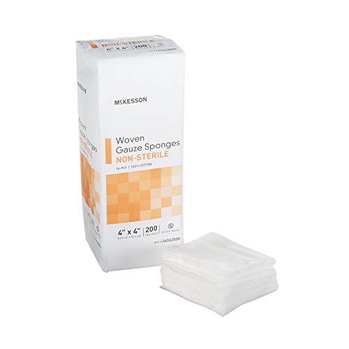 McKesson Woven Gauze Sponges, 16-Ply Non-Sterile, 100% Cotton, 4 in x 4 in, 200 Per Pack, 1 Pack