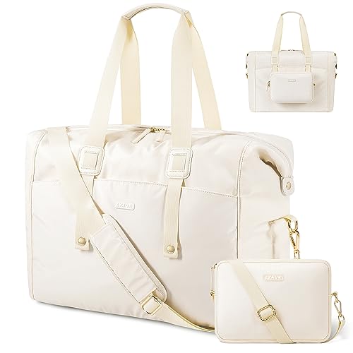 Weekender Bags for Women with 15.6" Laptop Compartment, LYAUK Travel Duffel Bag with Detachable Makeup Bag&Wet Pocket, Carry on Overnight Bag for Airplanes,Hospital Bags for Labor and Deliver Beige