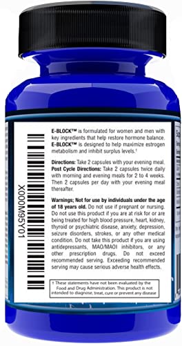 Estrogen Blocker for Men & Hormone Balance for Women- E-Block- Natural PCT Aromatase Inhibitor Anti Estrogen Acne Support Formula Post Cycle Therapy Supplement Plus DIM, Calcium-d-glucarate, Chrysin