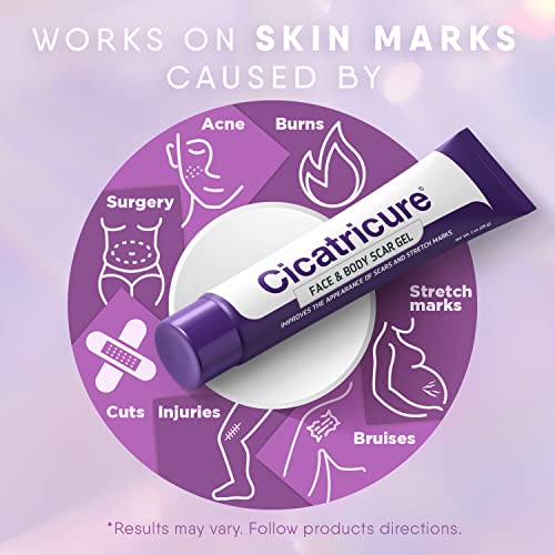 Cicatricure Face & Body Scar Gel, Scar Treatment for Old & New Scars, Stretch Marks, Surgery, Injuries, Burns and Acne Scar Treatment, 1 Ounce