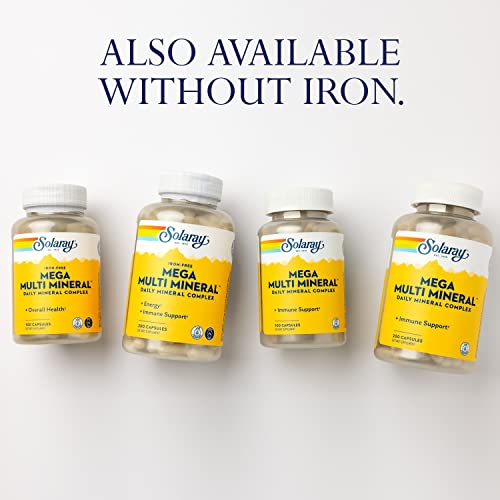 Solaray Mega Multi Mineral, Daily Mineral Complex with Calcium, Iron, Magnesium, Zinc, and More in Highly Absorbable Chelated Forms, Overall Health and Immune Support, 50 Servings, 200 Capsules