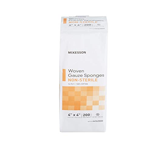 McKesson Woven Gauze Sponges, 16-Ply Non-Sterile, 100% Cotton, 4 in x 4 in, 200 Per Pack, 1 Pack