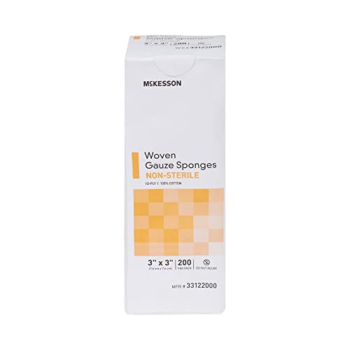 McKesson Woven Gauze Sponges, Non-Sterile, 12-Ply, 100% Cotton, 3 in x 3 in, 200 Per Pack, 20 Packs, 4000 Total