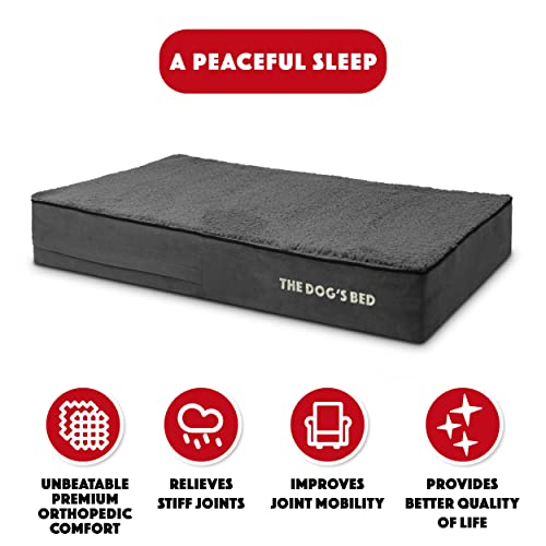 The Dog’s Bed Orthopedic Memory Foam Dog Bed, Large Grey Plush 40x25, Pain Relief for Arthritis, Hip & Elbow Dysplasia, Post Surgery, Lameness, Supportive, Calming, Waterproof Washable Cover