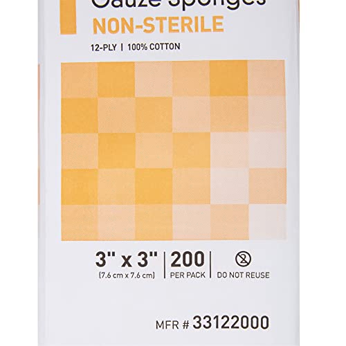 McKesson Woven Gauze Sponges, Non-Sterile, 12-Ply, 100% Cotton, 3 in x 3 in, 200 Per Pack, 20 Packs, 4000 Total