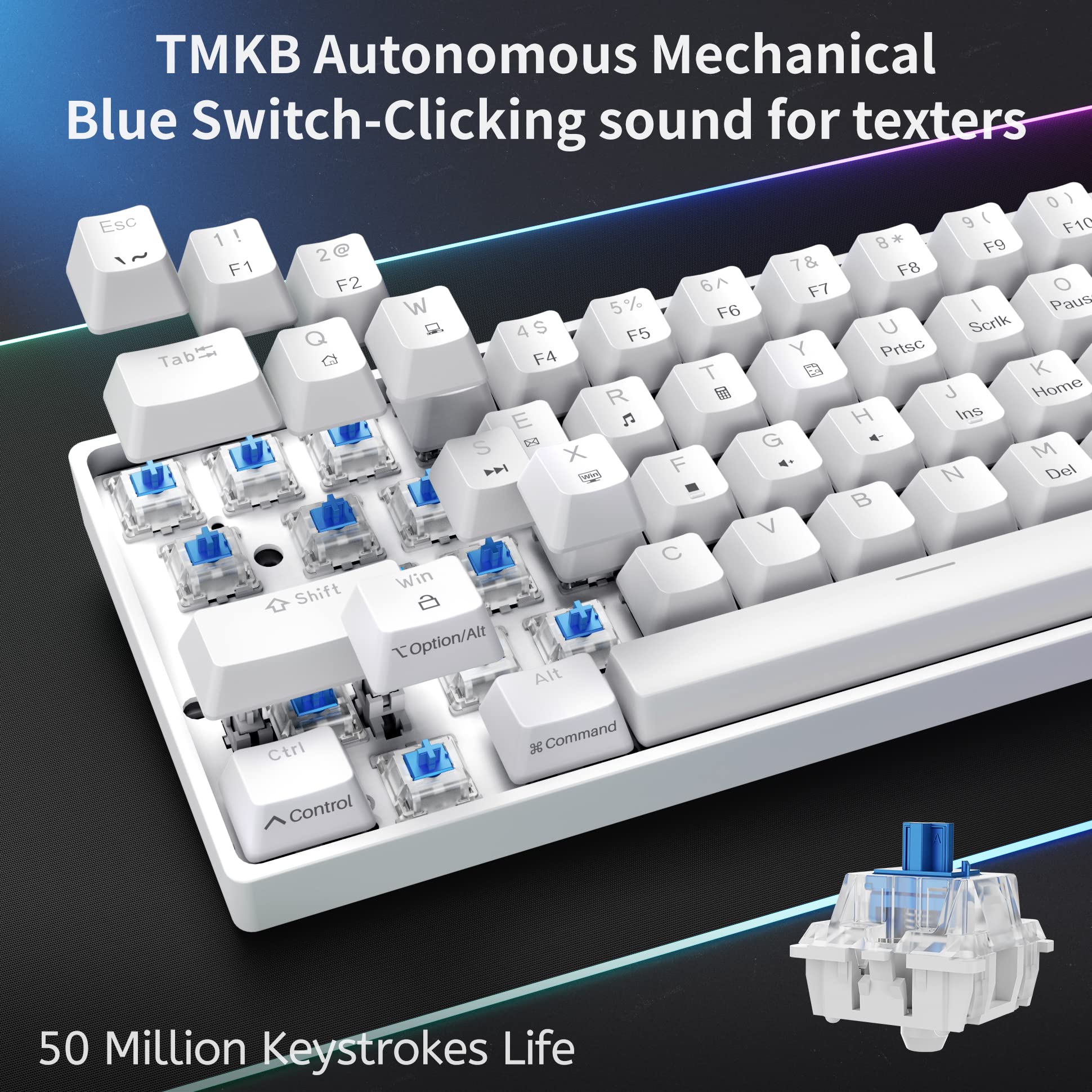 DIERYA 60% Mechanical Keyboard, DK61se Wired Gaming Keyboard with Blue Switches, LED Backlit Ultra-Compact 61 Keys Mini Office Keyboard for Windows Laptop PC Gamer Typist(White)