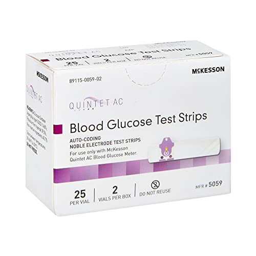 McKesson QUINTET AC Blood Glucose Test Strips - Auto Coding, Noble Electrode Strips, for Self-Testing and Point-of-Care Testing of Whole Blood Glucose, 100 Strips, 2 Packs, 100 Total