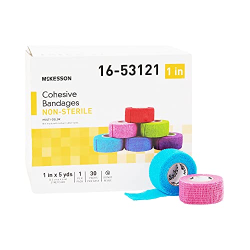 McKesson Cohesive Bandages, Non-Sterile, Latex-Free, Multi-Color, 1 in x 5 yd, 1 Count, 30 Packs, 30 Total