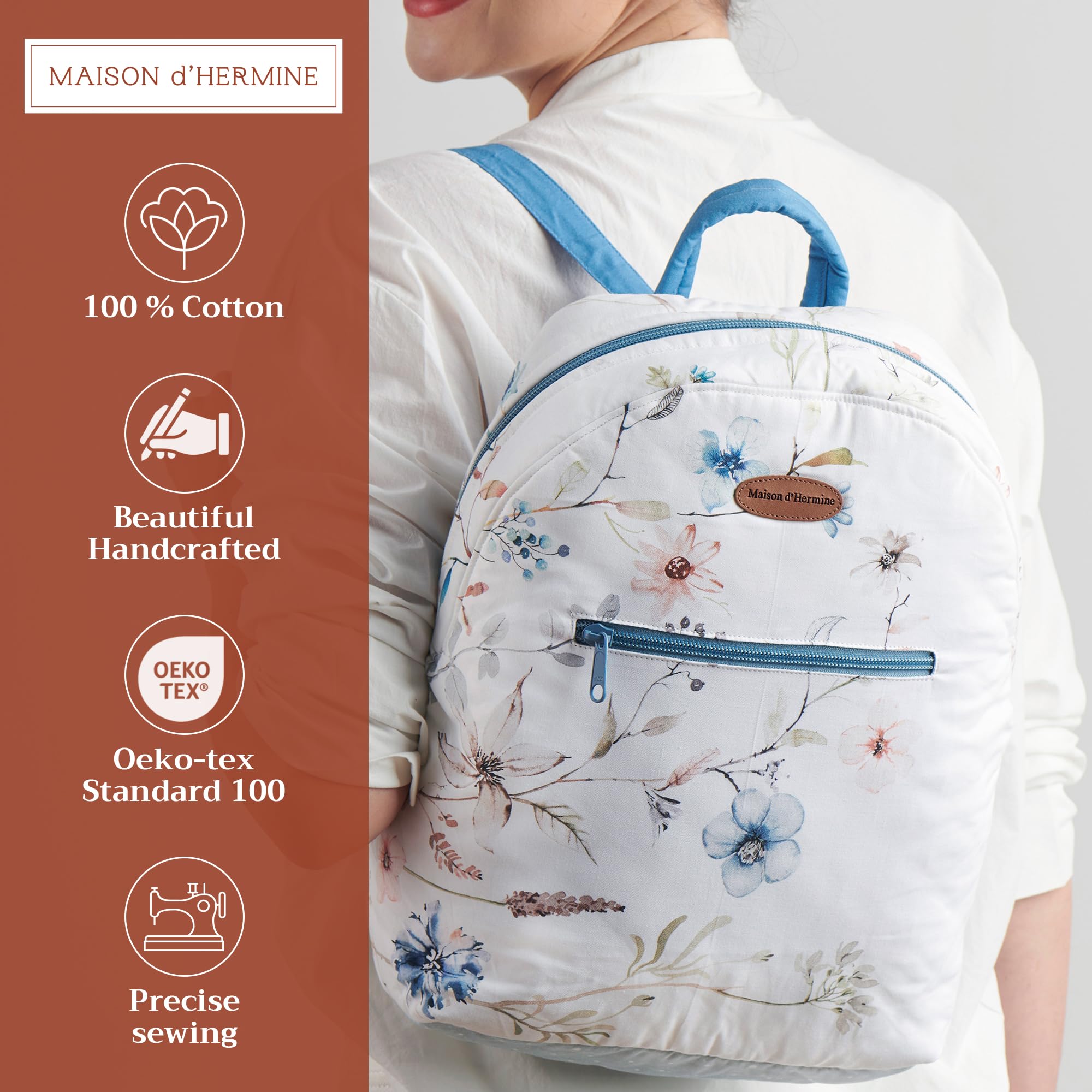 Maison d' Hermine Backpack Cotton Shoulder Backpack with Small Pouch Lightweight Bag for Travel Work Beach Perfect for Women & Men (Ice Florals)