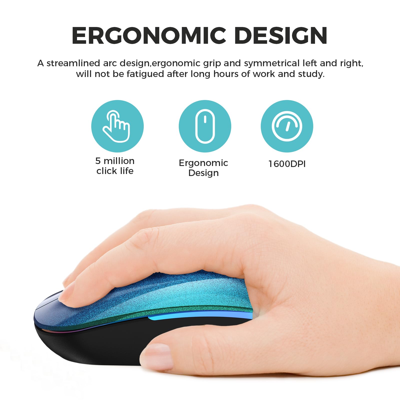 FENISIO Wireless Mouse, USB Computer Mouse 2.4G Rechargeable RGB Mouse Ultra Silent Cordless Mouse, Portable Computer Mouse for PC, Laptop, Desktop, MacBook, Windows (Aurora Purple)