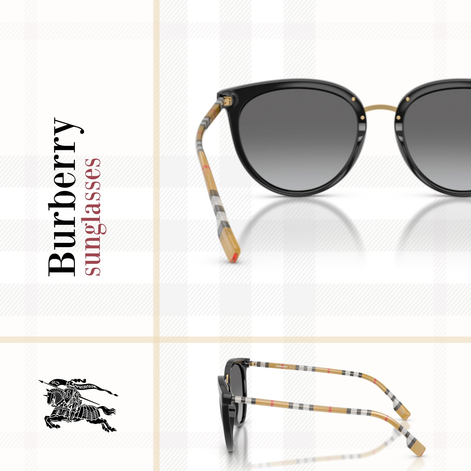 BURBERRY Willow BE4316 385311 54MM Black/Grey Gradient Round Sunglasses for Women + BUNDLE With Designer iWear Eyewear Kit