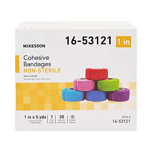 McKesson Cohesive Bandages, Non-Sterile, Latex-Free, Multi-Color, 1 in x 5 yd, 1 Count, 30 Packs, 30 Total
