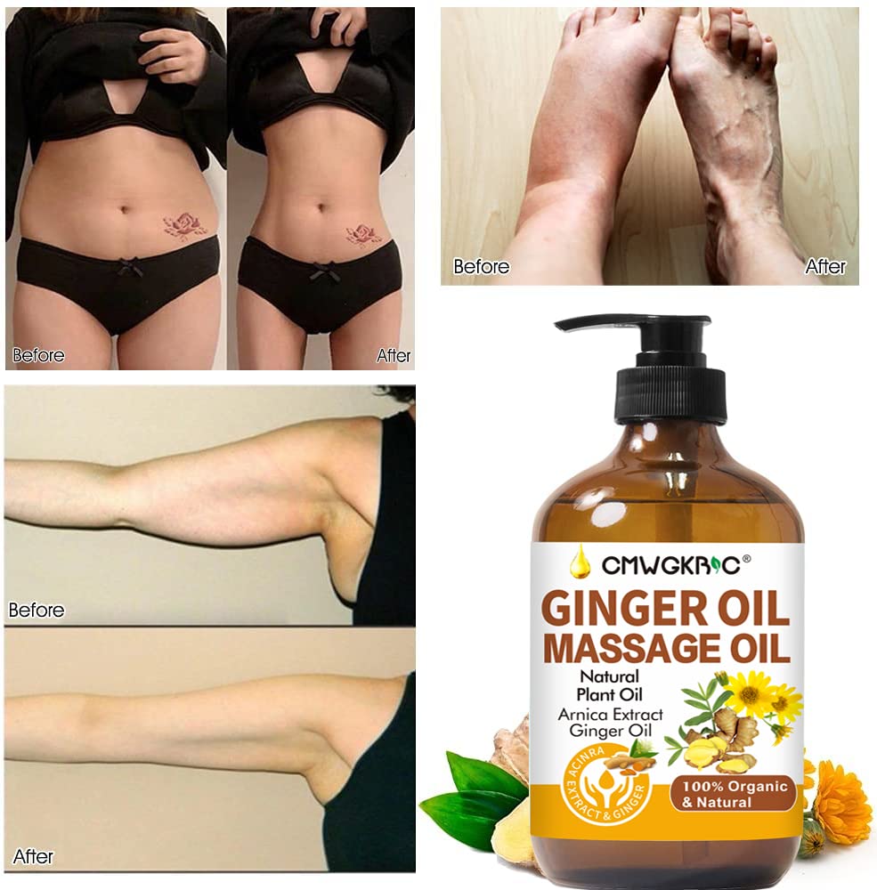 2 Pack Ginger Oil Lymphatic Drainage Massage,Belly Drainage Ginger Oil-Warming Tired Sore Muscle Ginger Massage Oils With Natural Arnica Extract,Grapeseed Oil,Vitamin E Massage Oil for Massage Therapy
