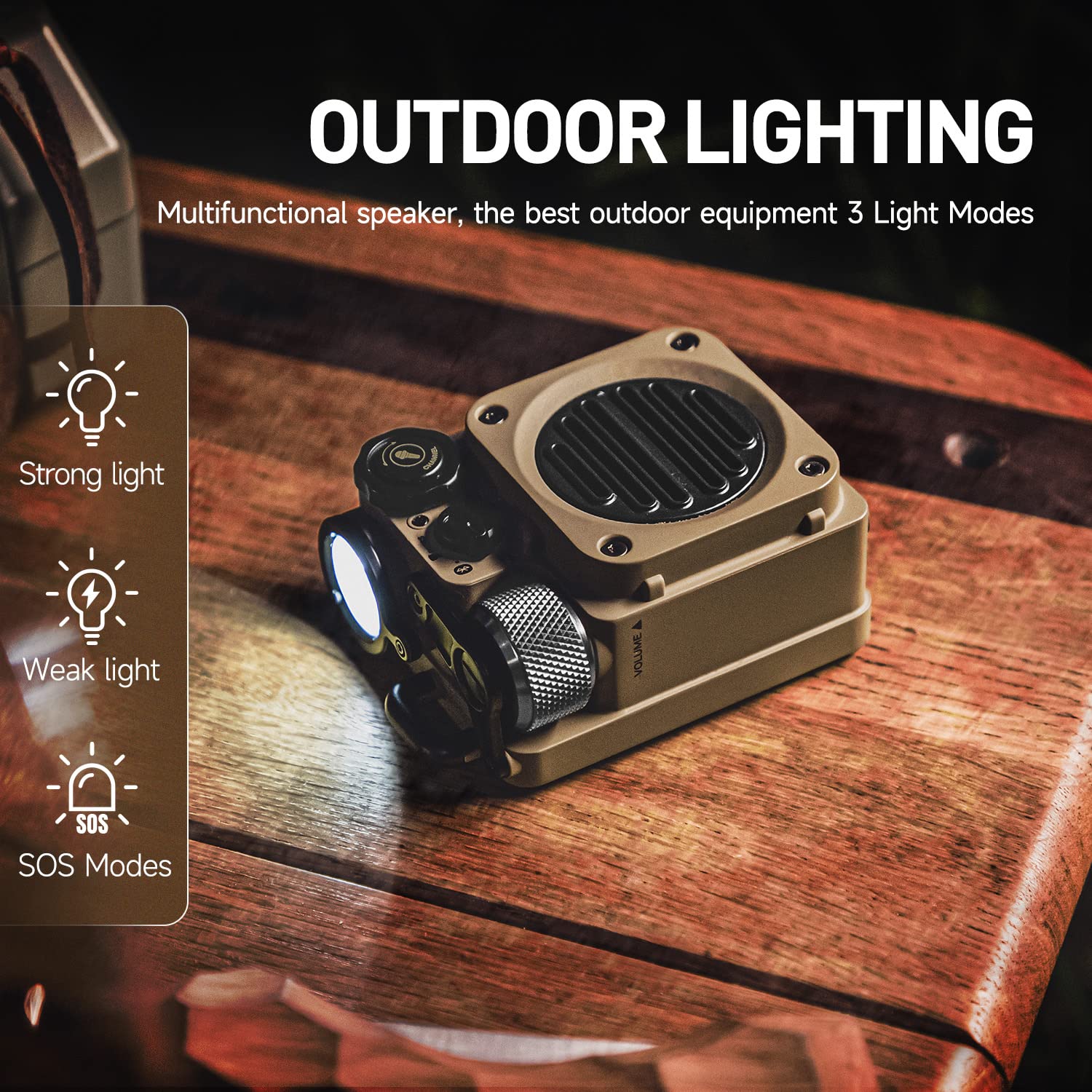 Muzen Portable Bluetooth Speaker, Wild Mini Rugged Travel Outdoor Speaker, Wireless Waterproof IPX5 with Flashlight, Stereo Sound, Metal Wild Look, for Adventure, Camping, Hiking