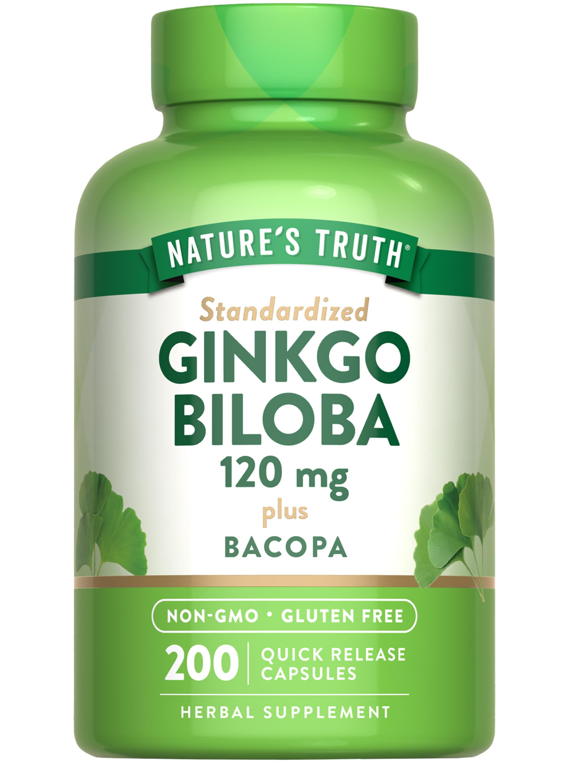 Nature's Truth Ginkgo Biloba 120mg | Plus Bacopa | 200 Quick Release Capsules | Standardized Extract | Non-GMO and Gluten Free Supplement