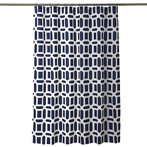 Lush Decor, Navy Sequoia Geo Shower Curtain | Geometric Pattern Print Fabric Design for Bathroom, 72" x 72"