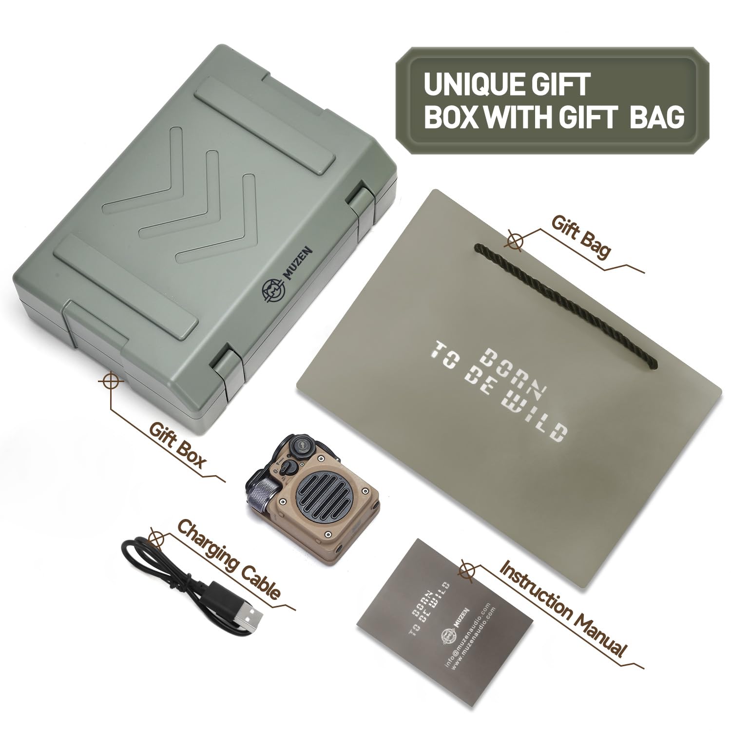 Muzen Portable Bluetooth Speaker, Wild Mini Rugged Travel Outdoor Speaker, Wireless Waterproof IPX5 with Flashlight, Stereo Sound, Metal Wild Look, for Adventure, Camping, Hiking