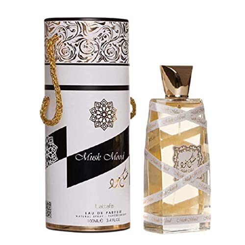 Lattafa Perfumes Musk Mood EDP - 100 ML (3.4 oz) I Perfect White Musk Scent I Fine, Light Perfume with Comforting White Musk I Main accords: white musk, florals, woody, powdery I Suitable for any Occasion I by Lattafa