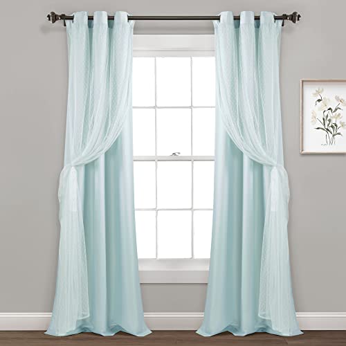 Lush Decor Cottage Polka Dot Sheer Window Curtain Panel Pair Including Tieback, 84" L x 38" W, Blue