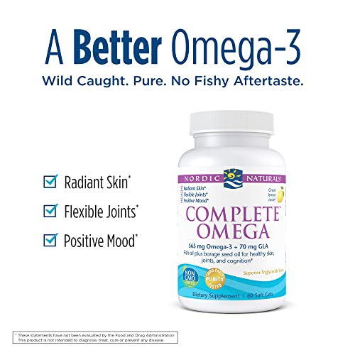 Nordic Naturals Complete Omega, Lemon Flavor - 60 Soft Gels - 565 mg Omega-3 - EPA & DHA with Added GLA - Healthy Skin & Joints, Cognition, Positive Mood - Non-GMO - 30 Servings