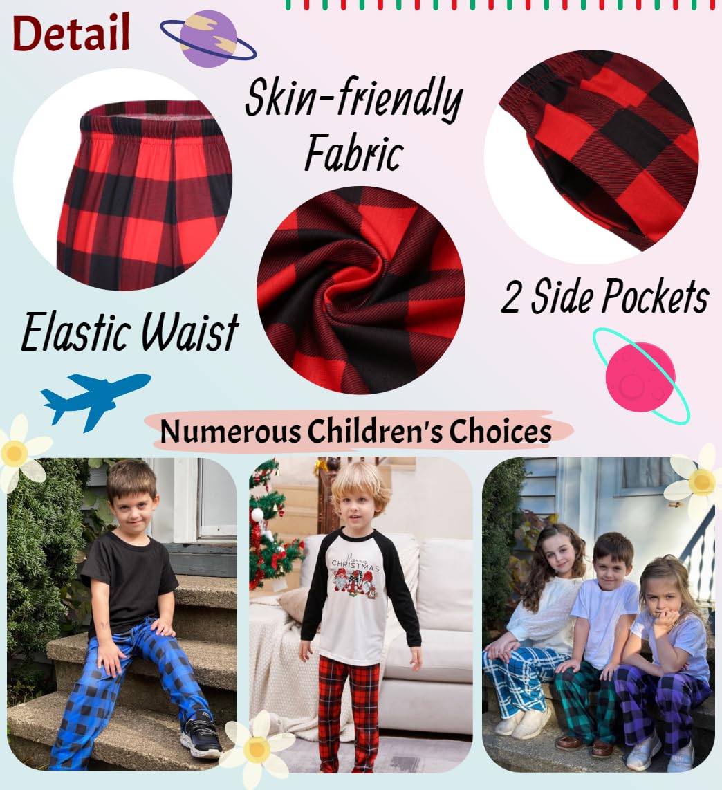 Ekouaer Boys Pajama Pants Long Sleep Pants Soft Elastic Waist Pajama Bottoms Plaid Lounge Pants with 2 Pockets
