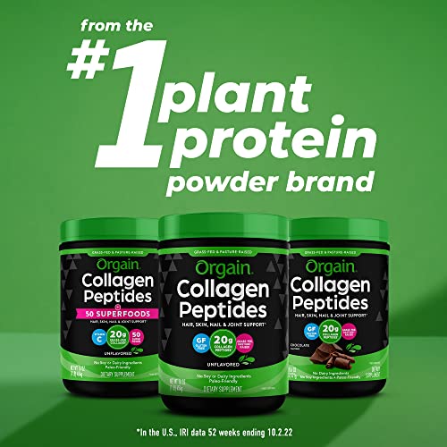 Orgain Hydrolyzed Collagen Peptides Powder, 20g Grass Fed Collagen - Hair, Skin, Nail, & Joint Support Supplement, Paleo & Keto, Non-GMO, Type I and III, 1lb (Packaging May Vary)