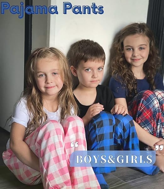 Ekouaer Boys Pajama Pants Long Sleep Pants Soft Elastic Waist Pajama Bottoms Plaid Lounge Pants with 2 Pockets