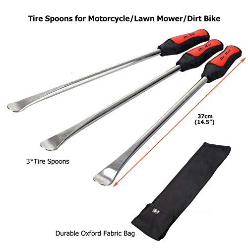 Dr.Roc Tire Spoons Lever Motorcycle Dirt Bike Lawn Mower Tire Changing Tools with Bag 3x14.5 inchTire Irons and 1x Tire Valve Stems with Remover Tool (Black) (Chrome)