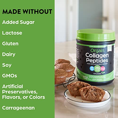 Orgain Hydrolyzed Collagen Peptides Powder, 20g Grass Fed Collagen - Hair, Skin, Nail, & Joint Support Supplement, Paleo & Keto, Non-GMO, Type I and III, 1lb (Packaging May Vary)