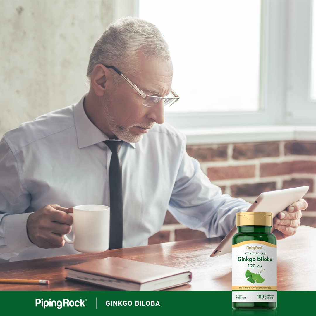 Piping Rock Ginkgo Biloba Supplements 120mg | 100 Capsules | Standardized Extract | Non-GMO, Gluten Free