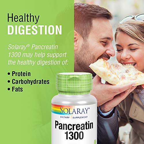SOLARAY Pancreatin 1300 | Pancreatic Digestive Enzymes Plus Papaya for Healthy Digestion Support | 90 VegCaps, 90 Serv.