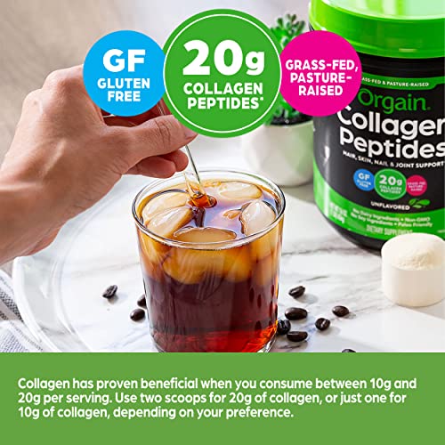 Orgain Hydrolyzed Collagen Peptides Powder, 20g Grass Fed Collagen - Hair, Skin, Nail, & Joint Support Supplement, Paleo & Keto, Non-GMO, Type I and III, 1lb (Packaging May Vary)