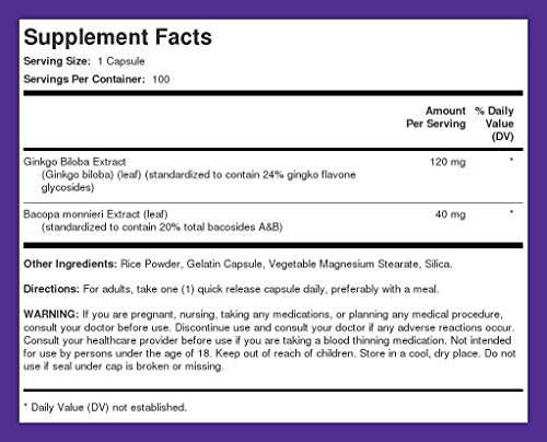 Piping Rock Ginkgo Biloba Supplements 120mg | 100 Capsules | Standardized Extract | Non-GMO, Gluten Free