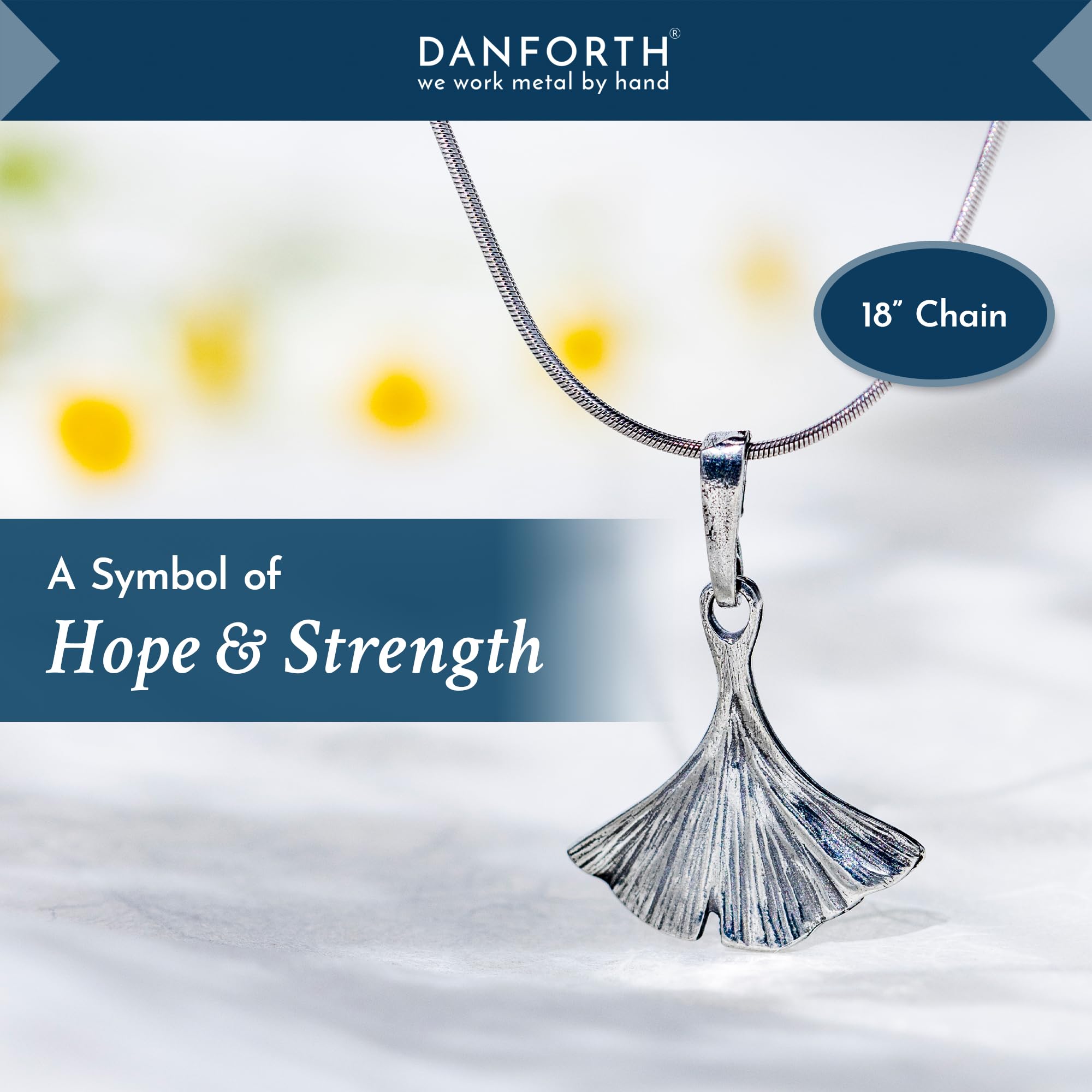 DANFORTH – Ginkgo Leaf Necklace – Pewter Nature Pendant & 18 In Sterling Silver Snake Chain, Nickel-Free – Trendy Boho Jewelry For Women – Handmade Necklaces for Women – Made In USA