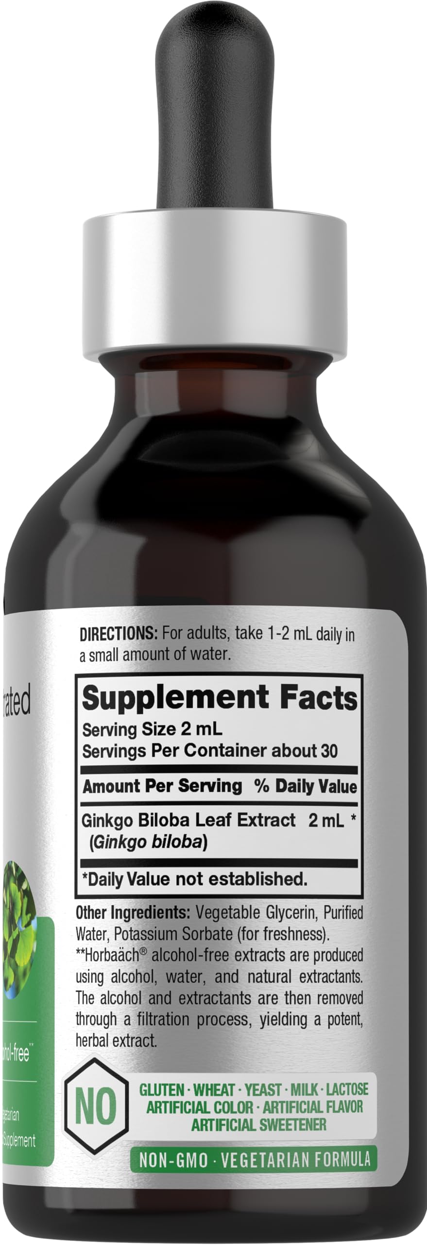Horbäach Ginkgo Biloba Extract Liquid | 2 fl oz | Alcohol Free Leaf Extract Supplement | Vegetarian, Non-GMO, Gluten Free