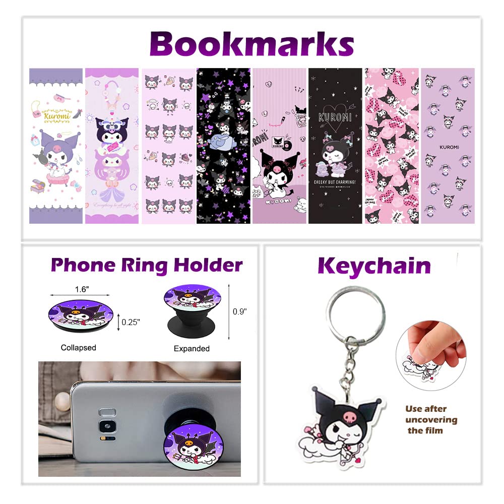KUROMI School Supplies Gift Set, Including Notebook Pencil Case Pens Stickers Button Pins Lanyard Keychain Ruler Bookmarks Phone Ring Holder