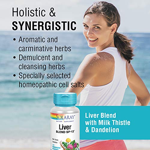 SOLARAY Liver Blend SP-13 | Healthy Liver & Kidney Support with Milk Thistle, Dandelion, Artichoke Leaf, Kelp, Peppermint Aerial & More | 100 VegCaps